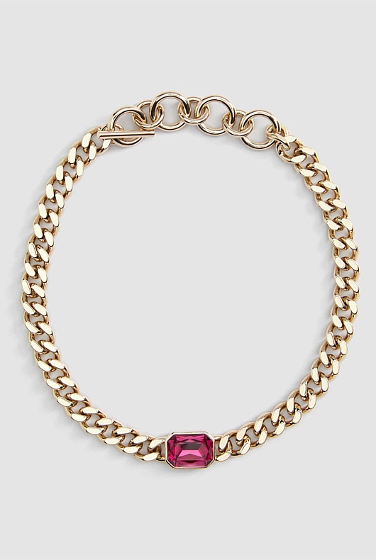 Fuchsia Crystal Chain Necklace - Women's Necklaces | Witchery
