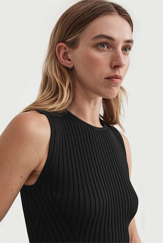 Black Crepe Rib Knit Tank - Women's Sleeveless Tops | Witchery