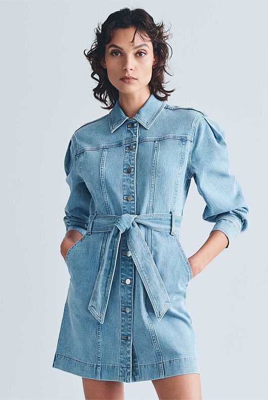 Vintage Wash Denim Denim Seam Detail Dress - Women's Casual Dresses ...