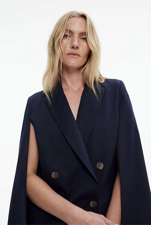 Blue Night Double-Breasted Cape Blazer - Women's Blazers | Witchery