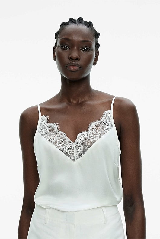 Chalk Silk Satin Lace Camisole - Women's Camisoles | Witchery