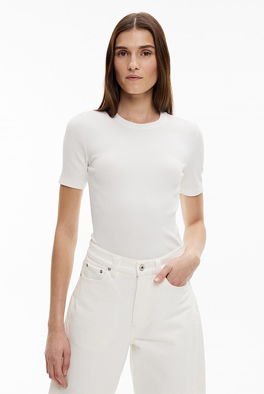 Fresh White Crew Rib T-Shirt - Women's Short Sleeve Tops | Witchery