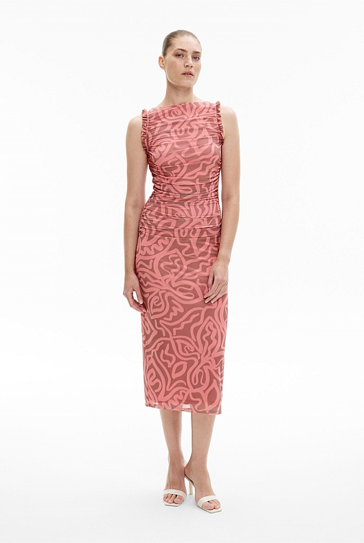 Rosewood Print Mesh Ruffle Dress - Women's Dresses | Witchery