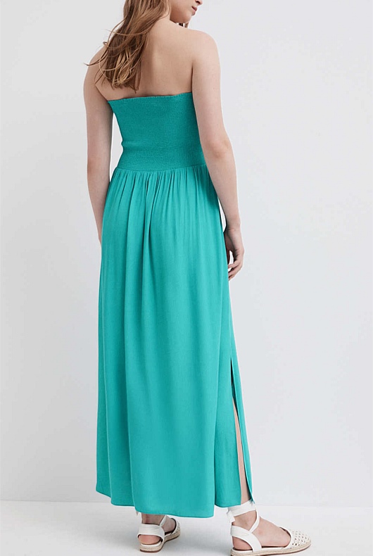 Turquoise Strapless Shirred Dress - Women's Natural Fibres | Witchery