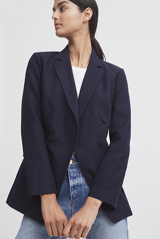 Navy Structured Double-Breasted Blazer - Women's Blazers | Witchery