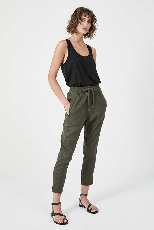 Fern Green Casual Linen Pant - Women's Slim Leg Pants | Witchery