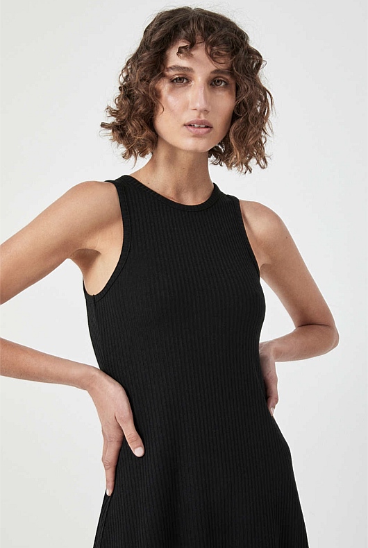 Black Jersey Ribbed Dress - Women's Knit Dresses | Witchery