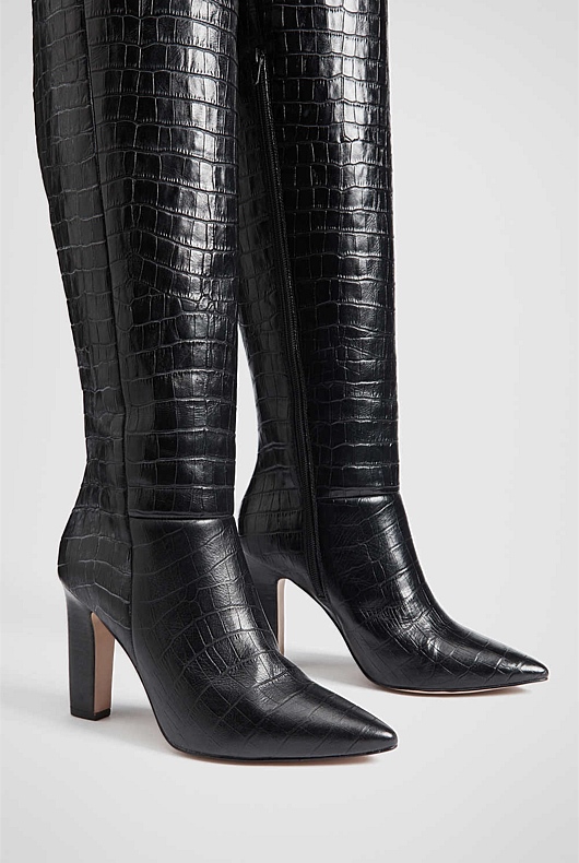 Black Lisa Textured Boot - Women's Workwear Shoes | Witchery