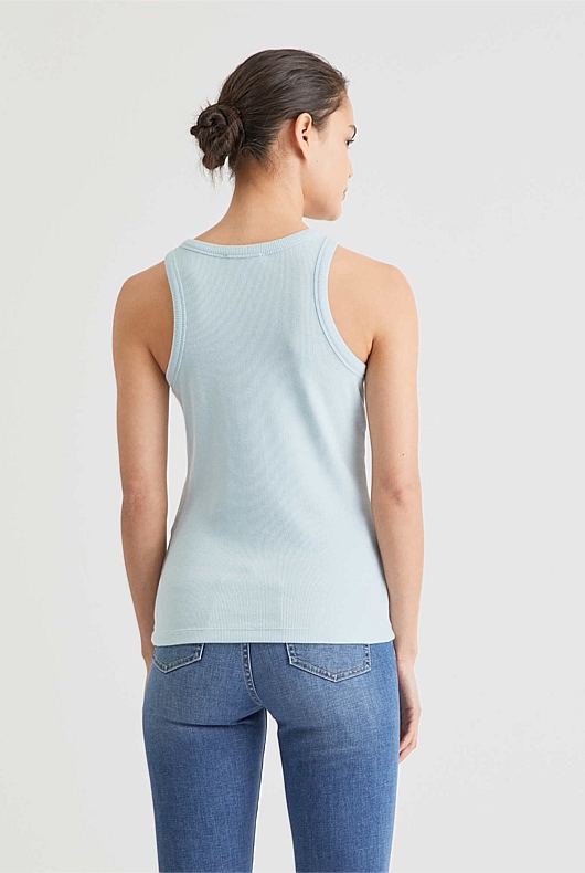 Baby Blue Racer Rib Tank - Women's Tops | Witchery