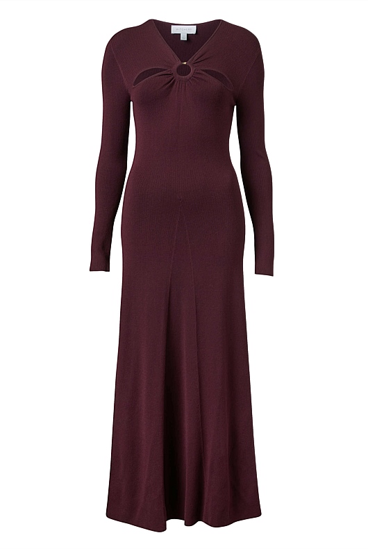 Burgundy Cut Out Maxi Dress - Women's Knit Dresses | Witchery