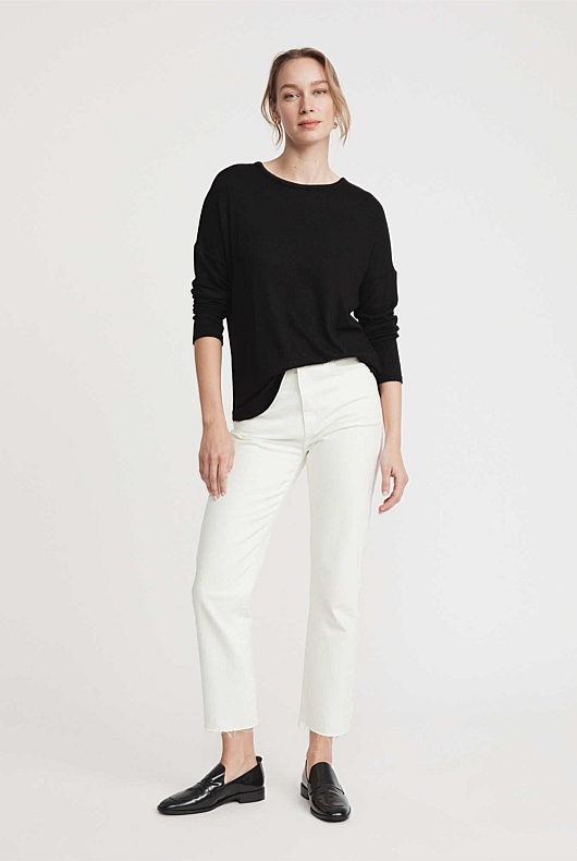 Black Drop Shoulder Long Sleeve Womens Long Sleeve Tops Witchery