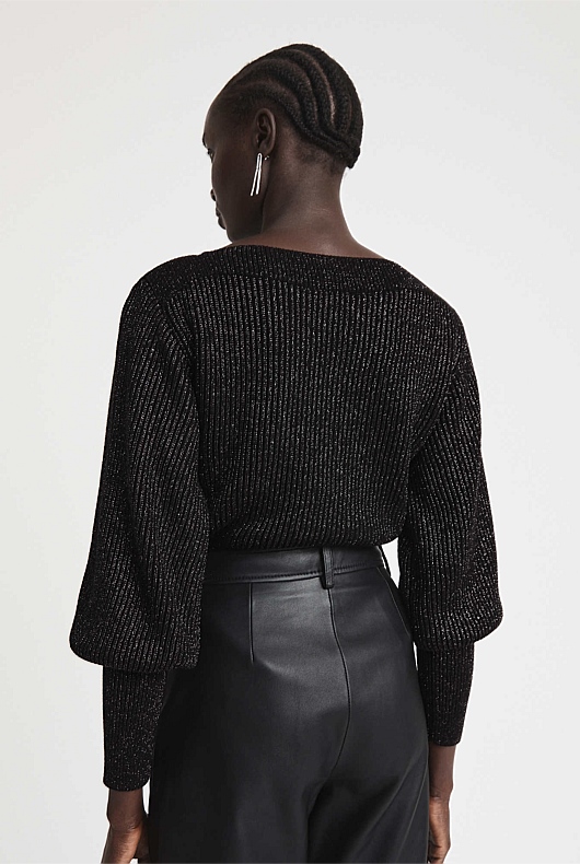 Black Lurex Rib Knit - Women's Sweaters | Witchery