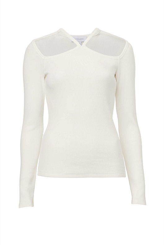 Chalk Cotton Halter Long Sleeve Top Womens Long Sleeve Tops Witchery