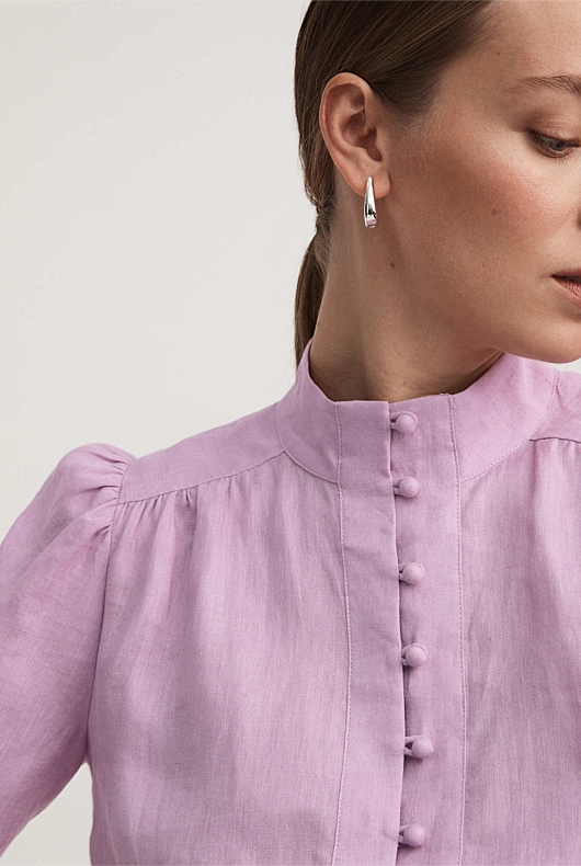 Lilac Linen High Neck Blouse - Women's Evening Shirts | Witchery