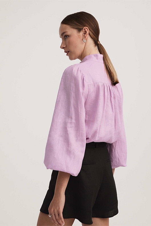 Lilac Linen High Neck Blouse - Women's Evening Shirts | Witchery