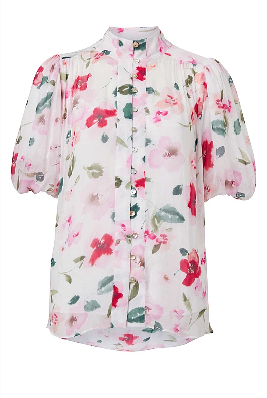 Lime White Shutter Floral Blouse - Women's Short Sleeve Shirts | Witchery