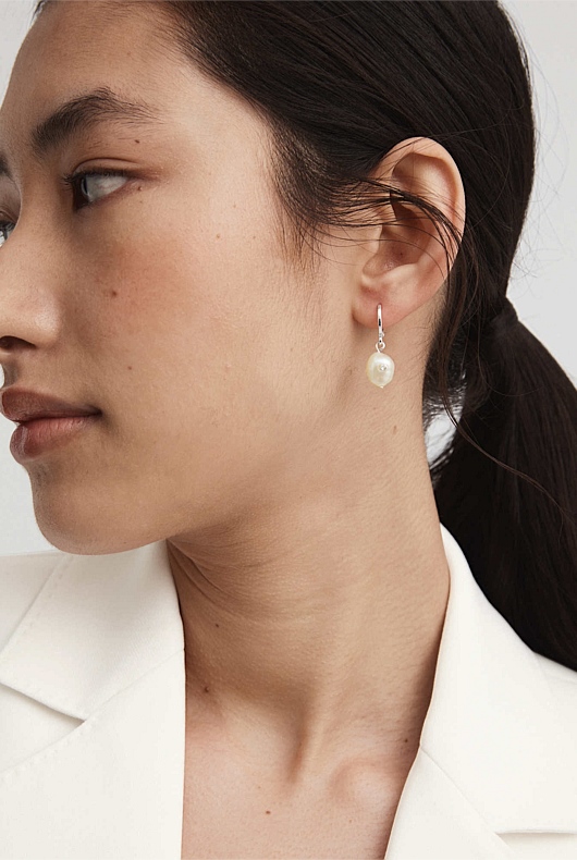 Silver Crystal Pearl Hoops - Women's Earrings | Witchery