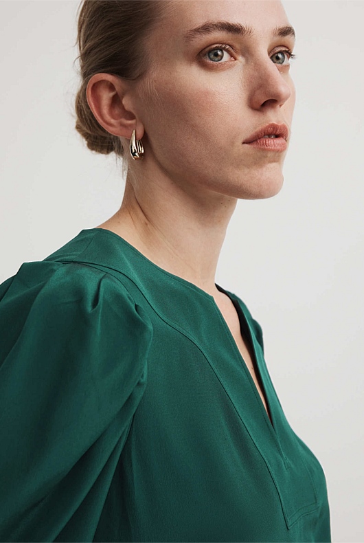 Aquamarine Silk Yoke Detail Blouse - Women's Evening Shirts | Witchery
