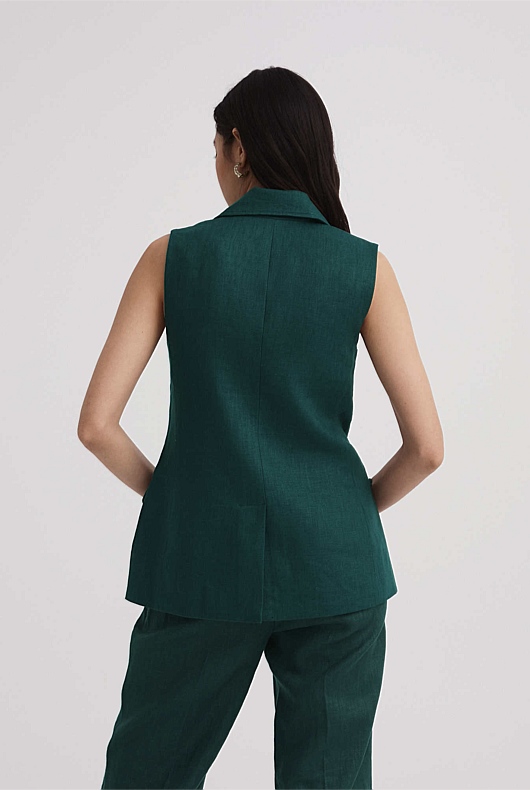 Aquamarine Linen Longline Vest - Women's Workwear Jackets | Witchery