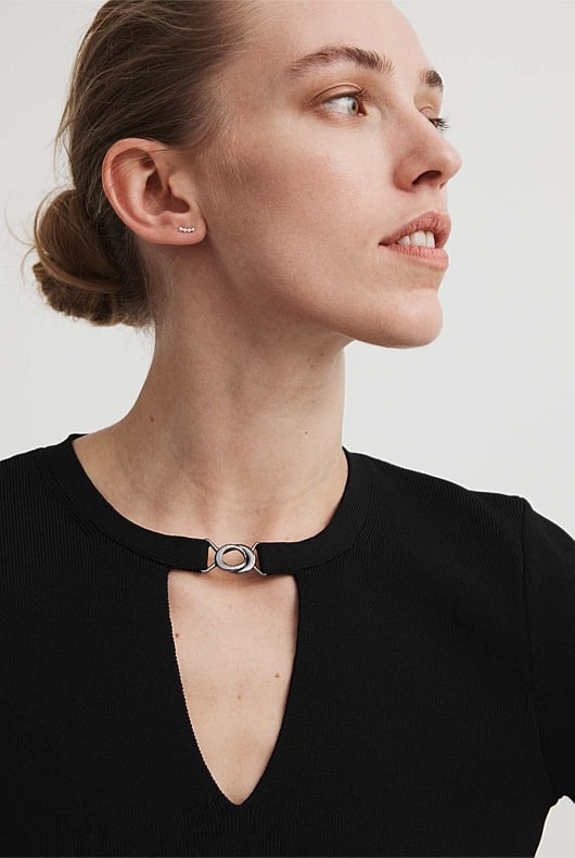 Black Clasp Neck Knit - Women's Evening Tops | Witchery