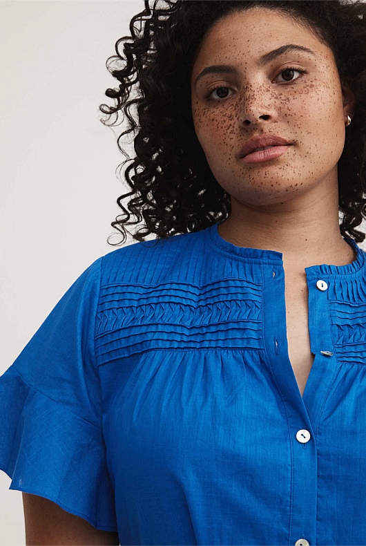 Bold Blue Cotton Pintuck Dress - Women's A Line Dresses | Witchery