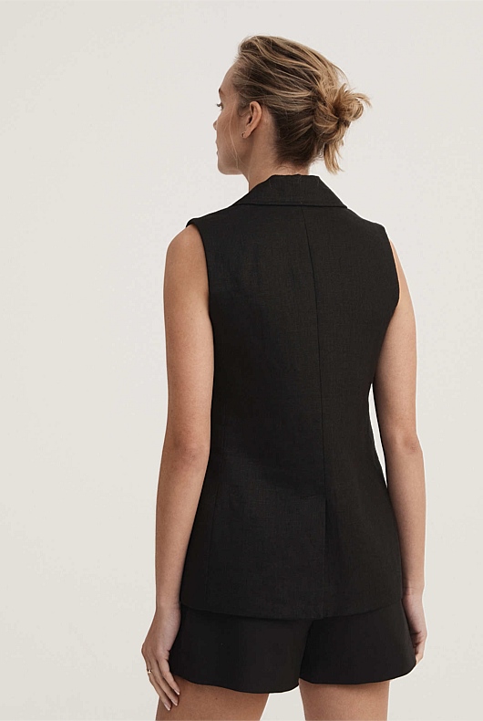Black Linen Longline Vest - Women's Blazers | Witchery