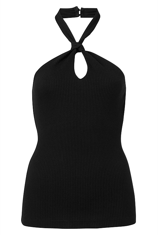 Black Cotton Rib Keyhole Halter - Women's Evening Tops | Witchery