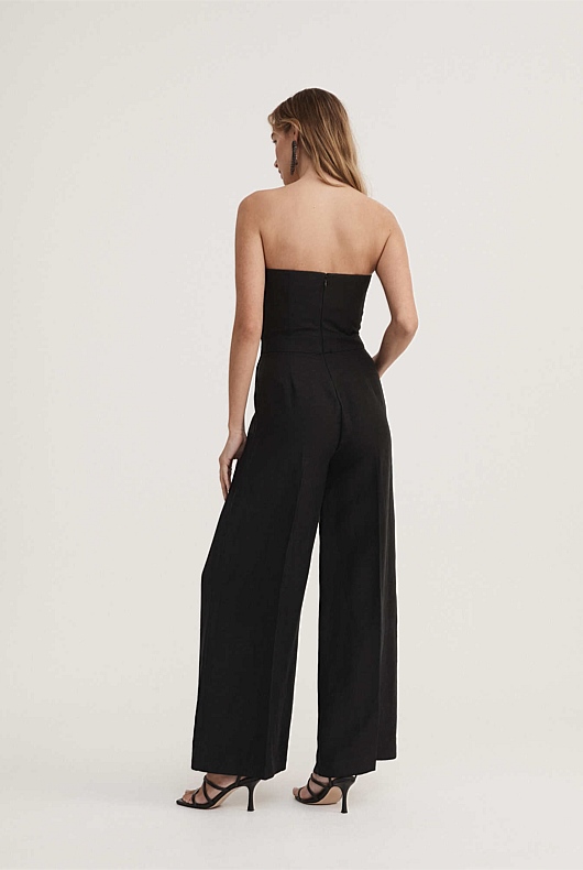 Black Linen Blend Strapless Jumpsuit - Women's Events | Witchery