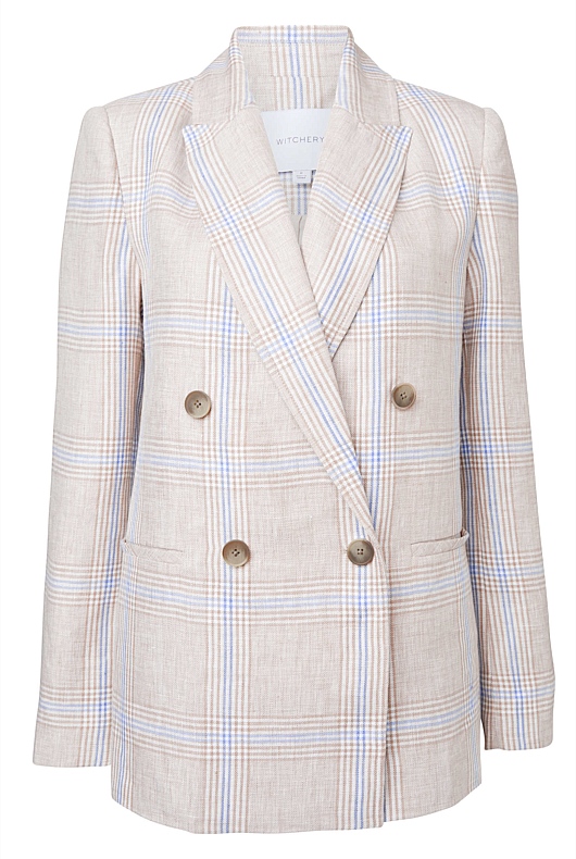Beige Linen Yarn Dye Check Blazer - Women's Blazers | Witchery