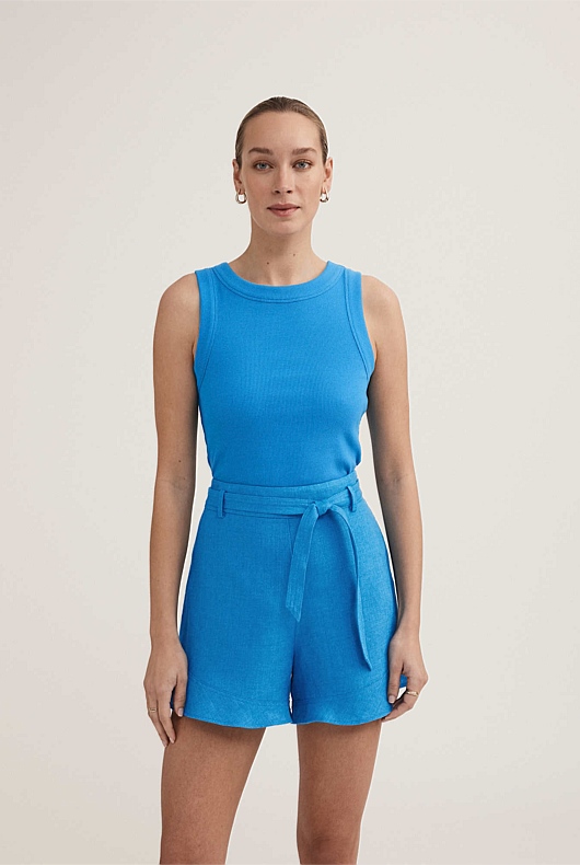 Cyan Bind Detail Racer - Women's Sleeveless Tops | Witchery