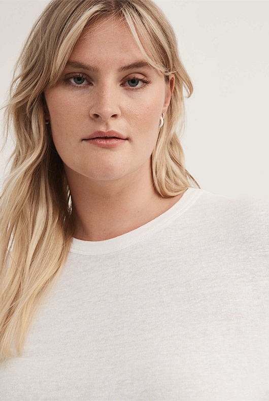Pure White Linen Crew Neck Tee - Women's Essential Tops | Witchery