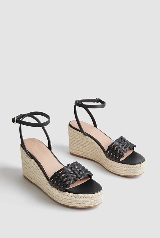 Black Elsa Leather Wedge - Women's Espadrilles & Wedges | Witchery