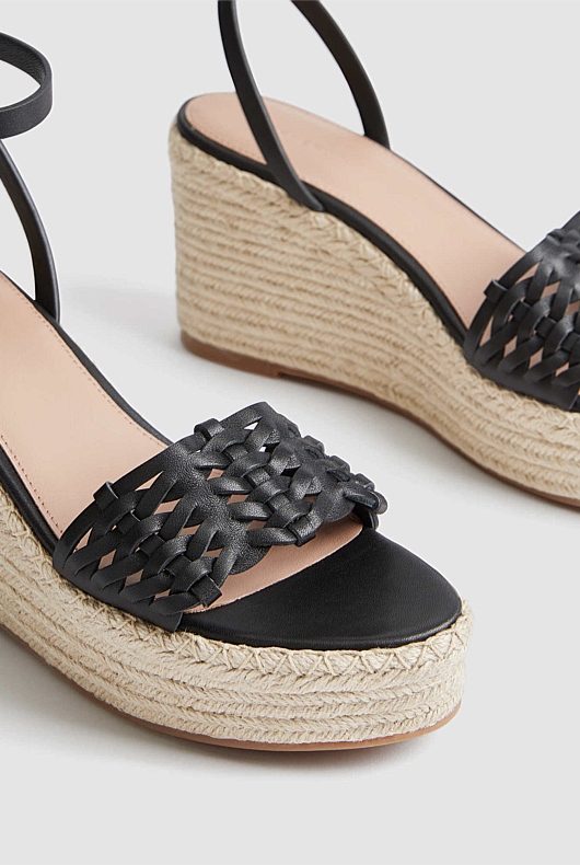 Black Elsa Leather Wedge - Women's Espadrilles & Wedges | Witchery