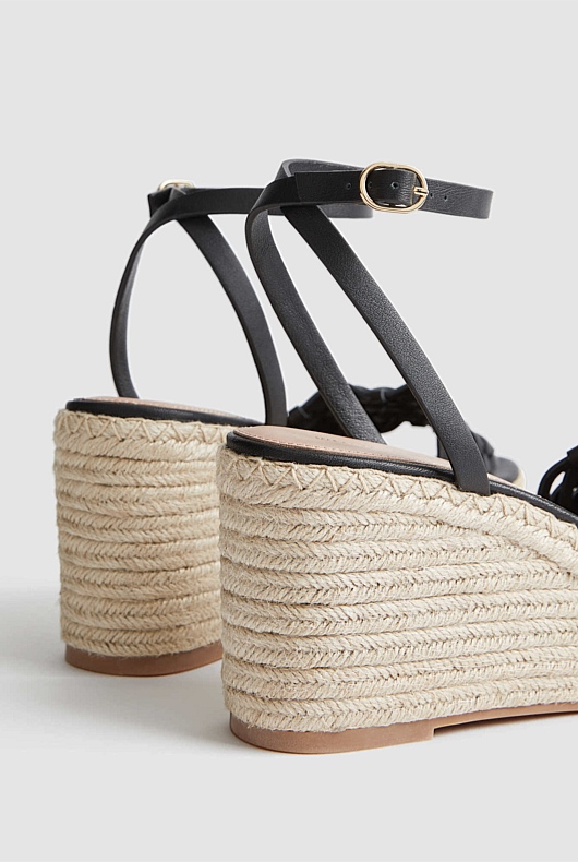 Black Elsa Leather Wedge - Women's Espadrilles & Wedges | Witchery