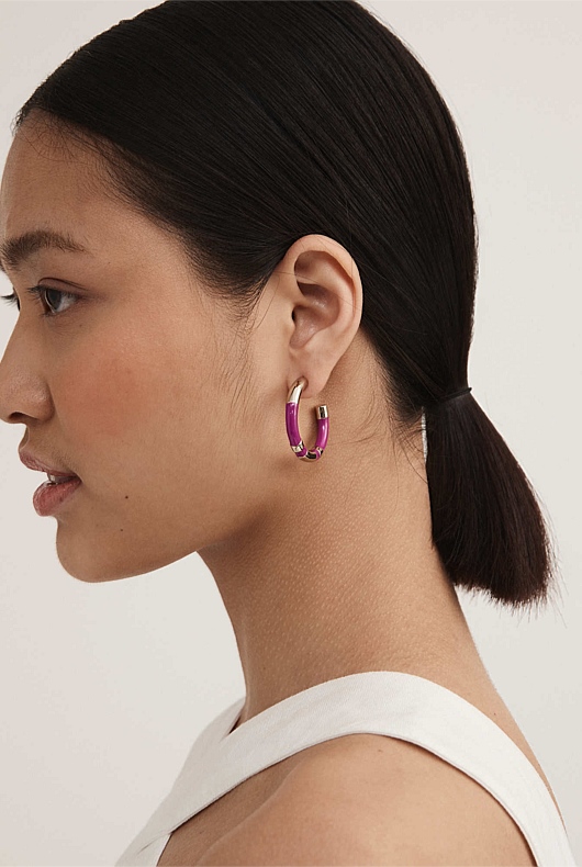 Berry Enamel Hoops - Women's Earrings | Witchery