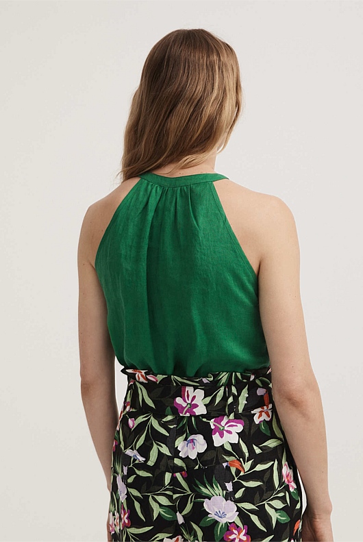 Grass Green French Linen Button Tank - Women's Linen Shirts | Witchery