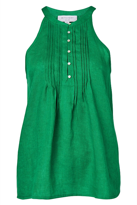 Grass Green French Linen Button Tank - Women's Linen Shirts | Witchery
