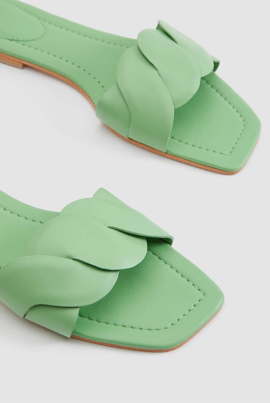 Spring Green Valentina Leather Slide - Women's Sandals | Witchery