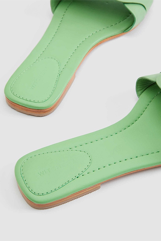 Spring Green Valentina Leather Slide - Women's Sandals | Witchery