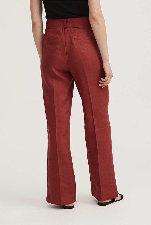 Rust Linen Belted Trouser - Women's High Waisted Pants | Witchery