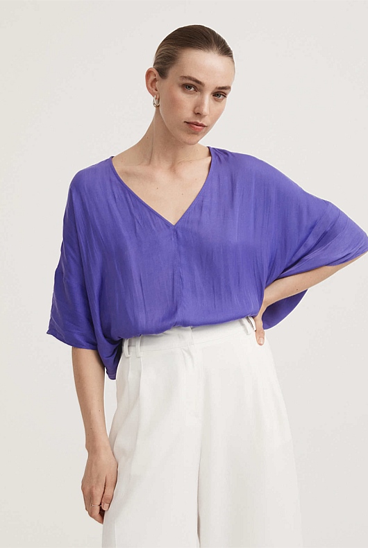 Royal Purple Satin Flowing Blouse - Women's Evening Shirts | Witchery