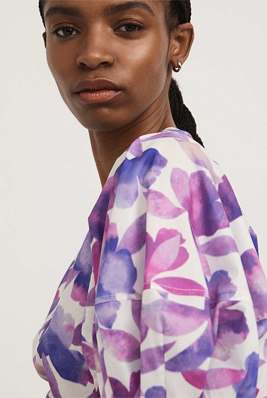 Brilliant Violet Abstract Violet Blouse - Women's Puff Sleeve Shirts ...
