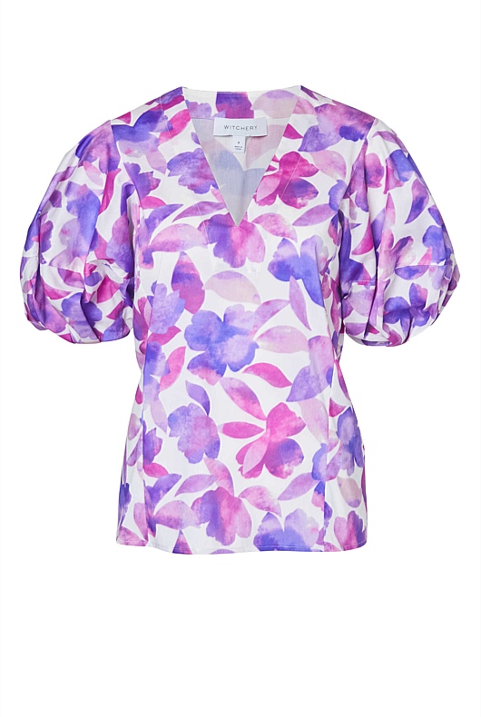 Brilliant Violet Abstract Violet Blouse - Women's Puff Sleeve Shirts ...