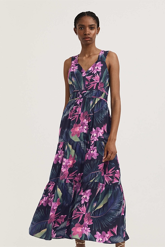 Midnight Purple Vivid Floral Maxi Dress - Women's A Line Dresses | Witchery