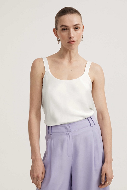 Chalk Silk Satin Scoop Cami - Women's Camisoles | Witchery
