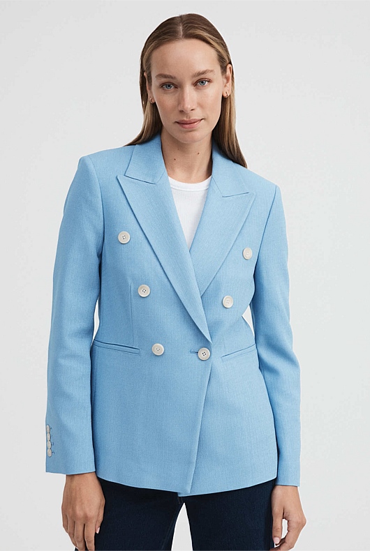 Dusty Blue Acetate Blend Double-Breasted Blazer - Women's Blazers ...