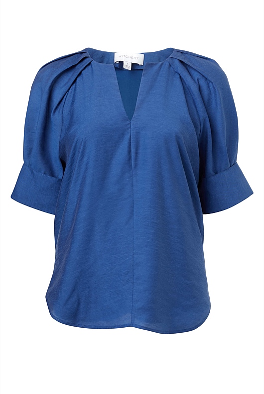 Eclipse Blue Raglan Pleat Sleeve Blouse - Women's Puff Sleeve Shirts ...