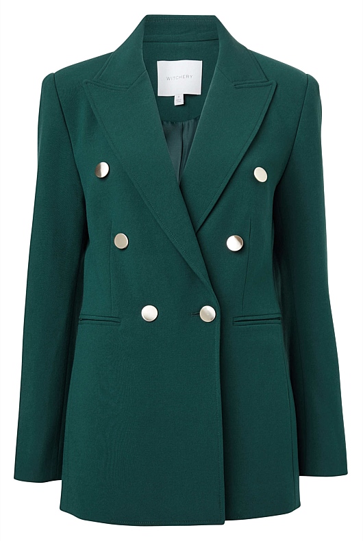 Petrol Green Classic Double Breasted Blazer - Women's Blazers | Witchery