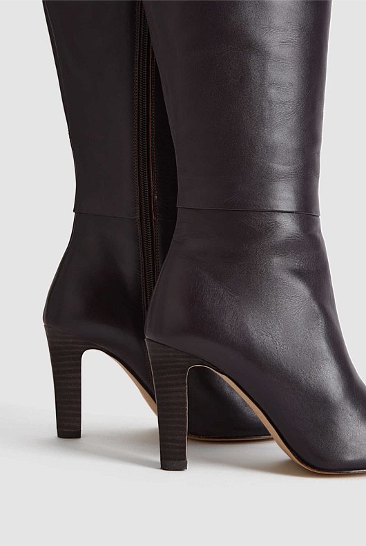 Plum Knee High Leather Boot - Women's Workwear Shoes | Witchery