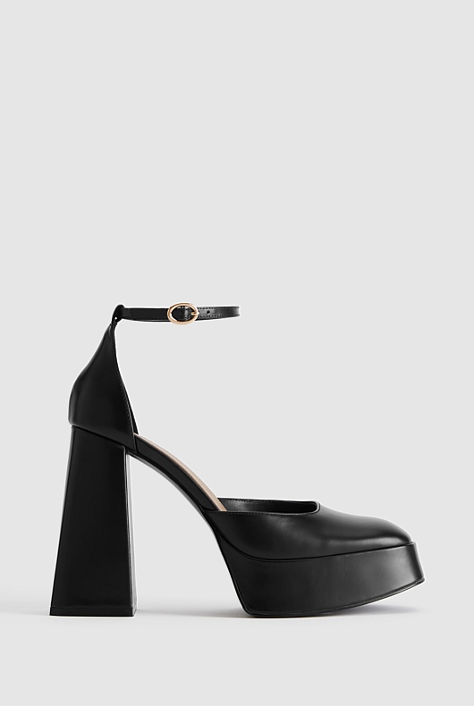 Black Leather Platform Heel - Women's Heels | Witchery